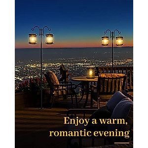 Solar Outdoor Floor Lamp with 2 Hanging Lanterns JACKYLED Solar Landscape Floor Lamp with Shepherd Hook Pole 61'' Tall, IP65 Waterproof Metal Solar Outdoor Lights for Garden Patio Porch Deck Yard Path