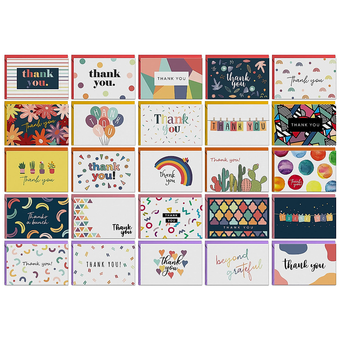 Dessie 100 Unique Thank You Cards Bulk - Blank Note Cards with 100 Different, Colorful Designs, No repetition. Colorful Envelopes, Gold Seals and Sturdy Storage Box.