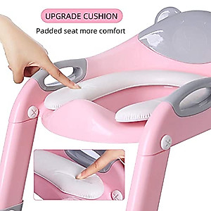 Potty Training Seat Ladder Girls, Toddlers Potty Chair Potty Seat, Kids Potty Training Toilet Seat with Ladder Fedicelly (Gray/Pink)