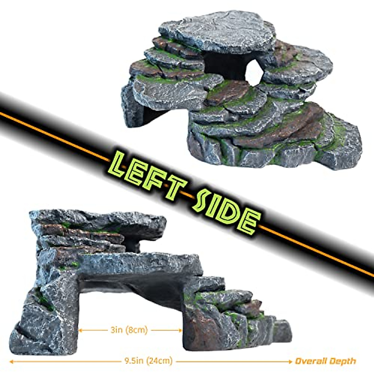 Magtara Cliff & Cave Hideout Rainforest Series - Reptile Ledge Hide, Basking Rock, Terrarium & Aquarium Decor, Decorative Resin for Lizards, Fish, Snakes, Amphibians, Small Animals