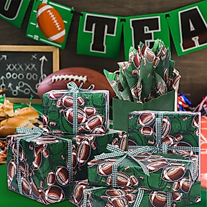 100 Sheets Football Pattern Tissue Paper, 20x14in Green Brown Football Art Tissue Paper for Sports Themed Party Gift Wrapping Thanksgiving Day Party Decor Gift Bag Fillers