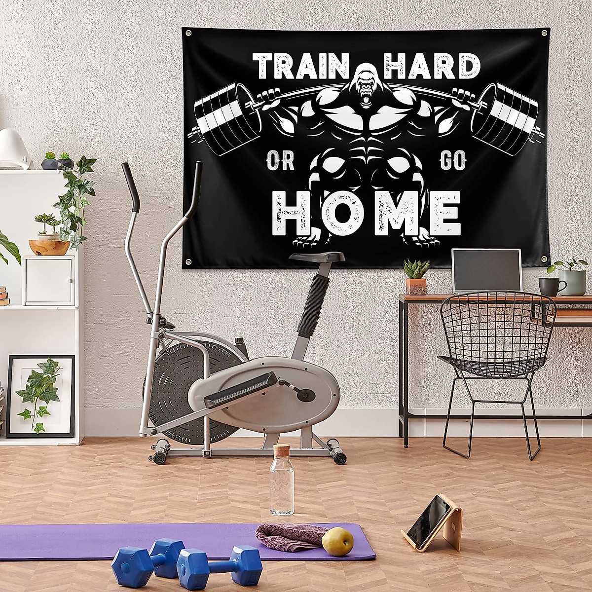 Funny Gorilla Gym Flag 3x5 Ft Train Hard or Go Home Wall Flags Durable Gym Banner Motivational Poster Gym Decor for Home Gym Garage
