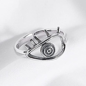 BOKIIWA Evil Eye Ring-925 Silver Open Cuff Adjustable Evil Eye Statement Love Lucky Protection Rings for Women Jewelry (Evil Eye Ring)