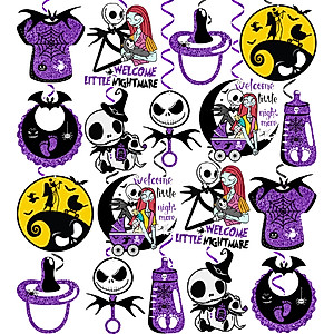 LANFUBEISI Nightmare Baby Shower Decorations Halloween Hanging Swirls, 36pcs Welcome Little Baby Halloween Baby Shower Party Hanging Decorations, Cute Themed Halloween Birthday Party Supplies