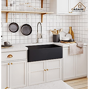 CASAINC 33-inch Kitchen Sink Black, Farmhouse Sink Fireclay Apron -Front Farmhouse Deep Single Bowl, Farmhouse Sink with Stainless Steel Bottom Grid and Kitchen Sink Drain