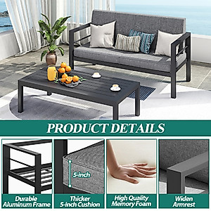 GARTOO Outdoor Aluminum Furniture Set - 5 Pieces Modern Patio Conversation Sofa Sets with Upgraded Removable Cushion, Outside Sectional Sofas Sets with Coffee Table for Balcony, Backyard, Poolside