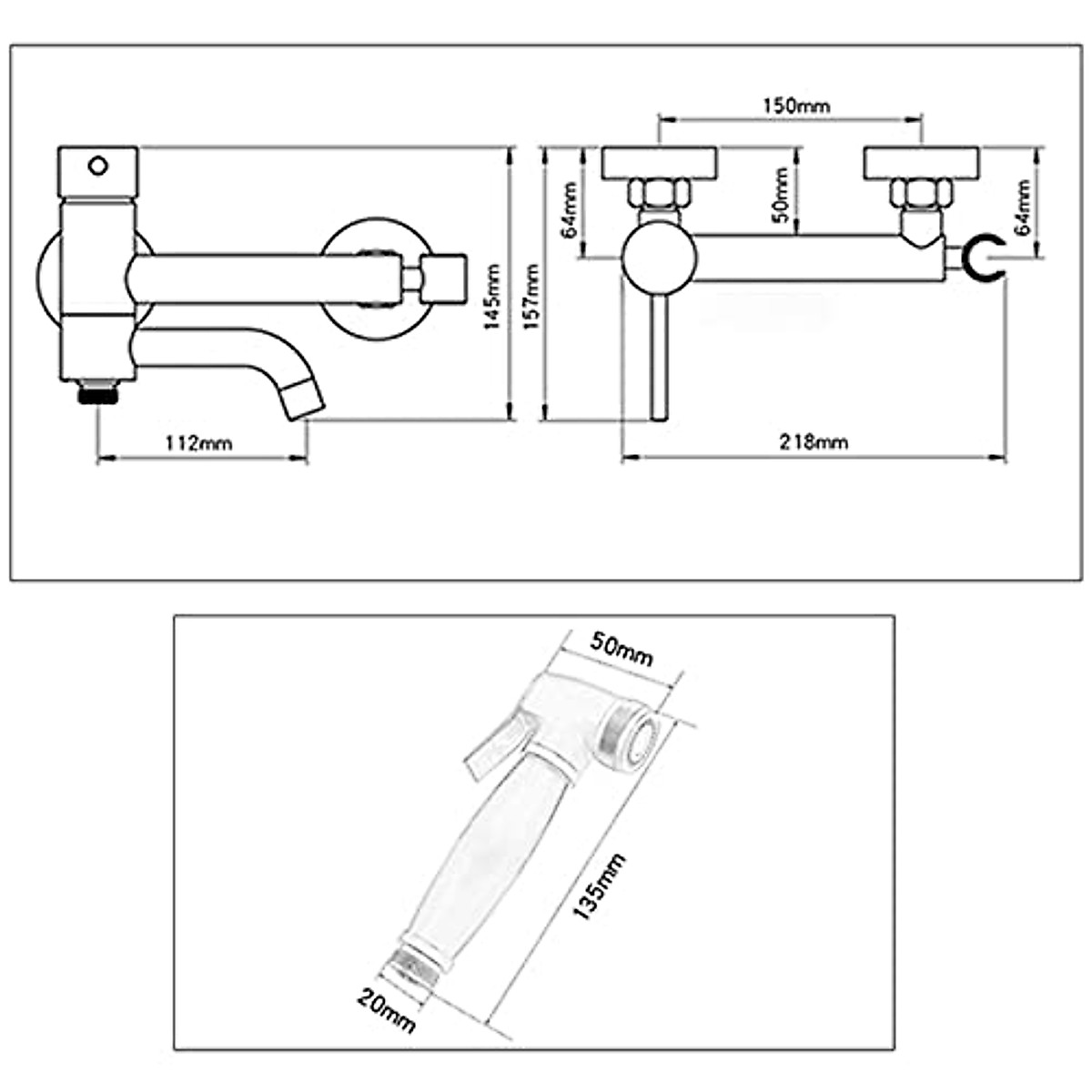 MINJING Bidet Sprayer Kit for Toilet Grey Hand Held Sprayer Toilet Sprayer Tap Attachment Bathroom Toilet Bidet Mixer Spray Kit,Shower Hose