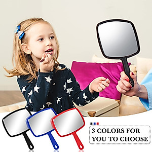 Jetec 3 Pieces Hand Handheld Cosmetic Mirrors with Handle, Portable Vanity Mirrors for Travel, Home, and Salon Use(9.17 x 6.53 Inch,Red, Black, Blue)