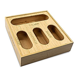 Bhouma - Ziplock Bag Drawer Organizer with Sliding door, Bamboo Kitchen Drawer Organizer, Drawer Divider for Quart, Snack, Sandwich & Gallon Bags, Kitchen Organizer, 15x15 inch, Rounded Interiors