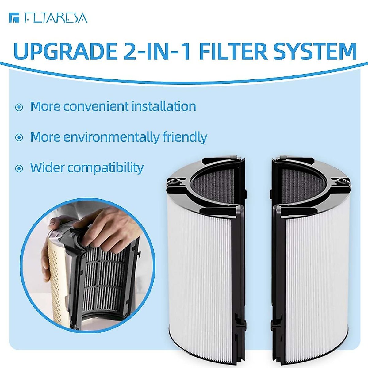 FLTARESA HEPA Replacement Filter for Dyson Air Purifier TP10 TP7A TP06 TP07 HP07 HP06 TP09 HP09 HP10 PH01 PH02 Pure Cool Hot Humidify Fan Filter, 2-in-1 360° Combi Glass HEPA Carbon Filter - 2 PACK