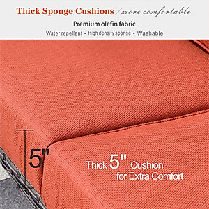 ovios Patio Furniture Set 6 Pieces All Weather Outdoor Wicker Rattan Sofa Set with Coffee Table Ottomans High Back Sofa Thick Cushion Garden Backyard Porch (Orange Red)