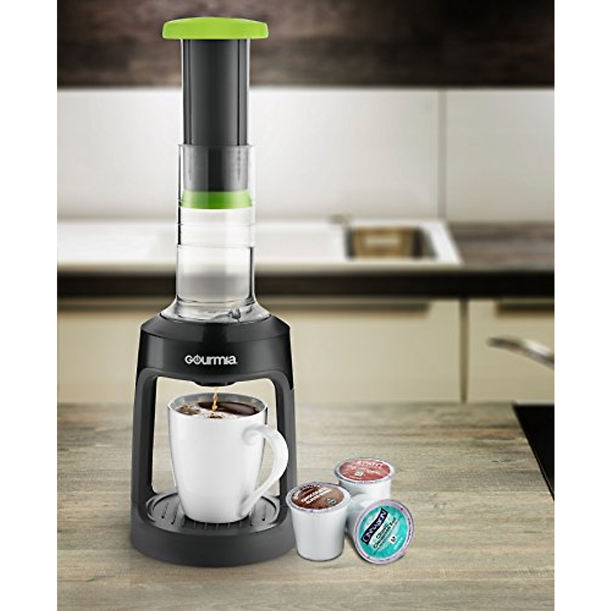 Gourmia GKCP135 Manual Coffee Brewer - Single Serve Manual Hand French Press Coffee Maker - No Electricity - Brew Coffee Anywhere - Green