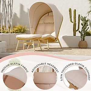 Grand patio Wicker Folding Egg Chair with Ottoman, Open Weave Wicker, 2-Piece Boho Oversize Lounge Chair, Sun Shade for Patio, Garden