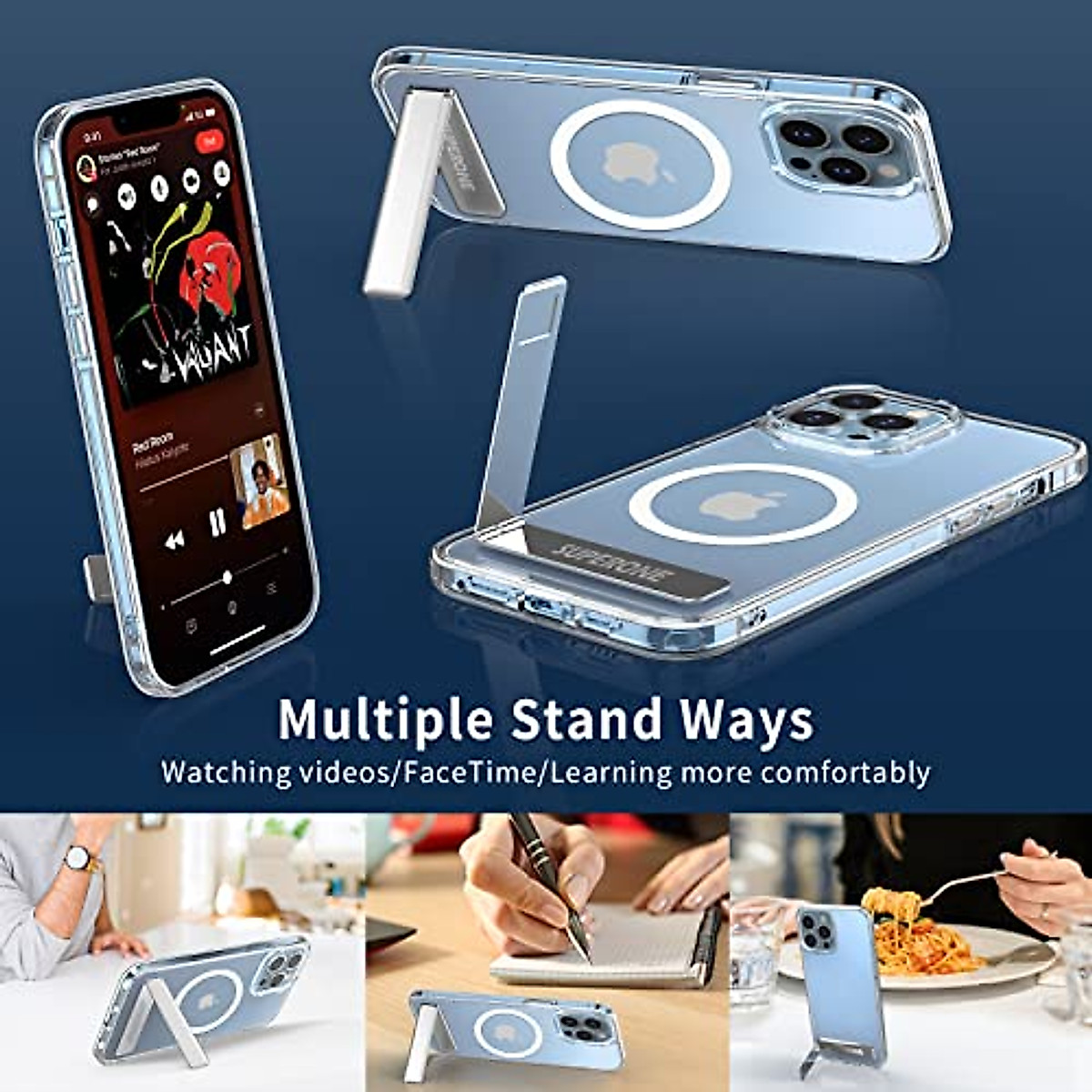 SUPERONE Crystal Clear Mag-Safe Case with Stand Designed for iPhone 13 Pro Case, [Magnetic Strength Enhanced] [Not Yellowing] [Military Grade Drop Protection] Protective Phone Case 6.1 inch