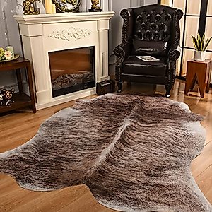 LYENDOS Faux Cowhide RugLarge Size 5.2 x 6.2 Feet, Cowhide Rug for Home Decor,Retro Modern Style, Thickened, Non-Slip