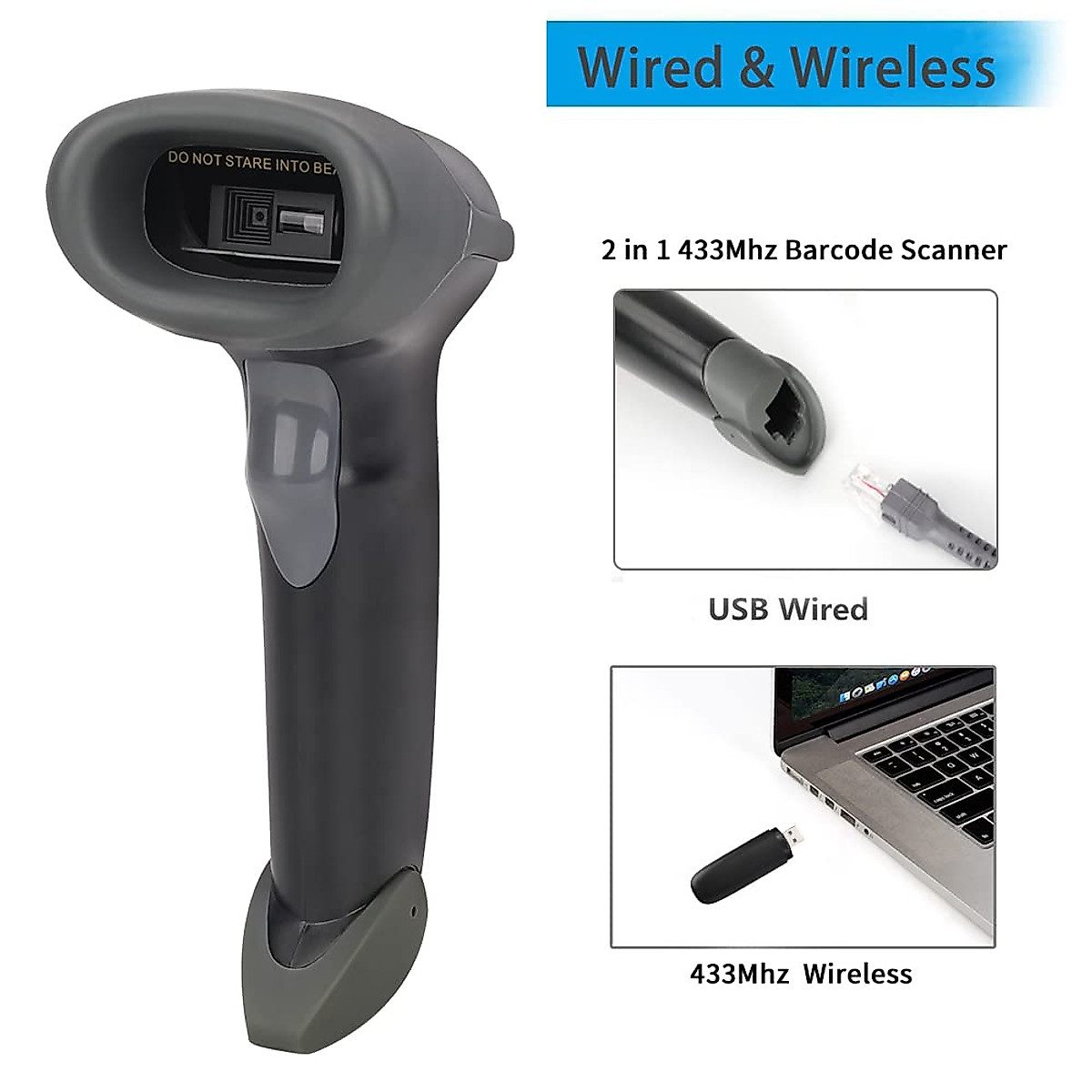 328 Feet Distance 1D CCD Wireless Bar Code Scanner for for PC Computers, UNIDEEPLY 2 in 1 (433MHZ Wireless & USB Wired) Automatic Barcode Reader Handheld USB Receiver for Store Supermarket, Warehouse