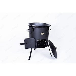 Kazan Cast Iron Cauldron Qazan Qozon Kadai (9L-2.3Gal) + Uchag Oven Stove Wood Fire Duch Oven (36cm-14")