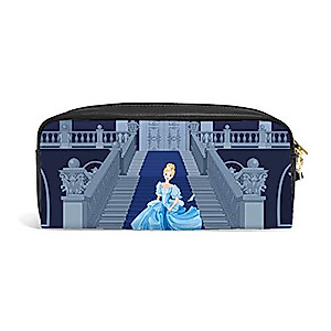 Kuizee Pencil Case Pouch Pen Bag Pen Case ﻿Cinderella Runs Away Fairy Tale Small Students Stationery Pouch Zipper Bag School Office PU Leather 8 Inch
