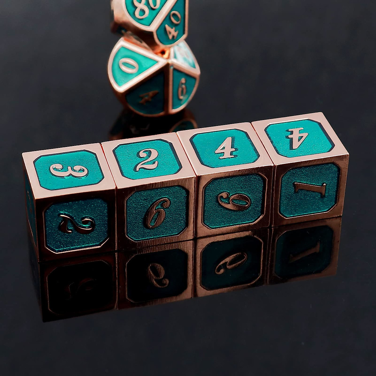 PJOY Copper Teal 11PCS Metal DND Dice Set Extra D6 D20 Dice for Dungeons and Dragons 5E Gifts