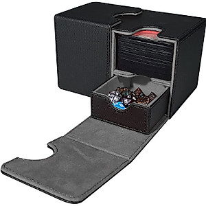 Scimi Large Premium Double Deck Case Box for 200+ Sleeved Cards Case Large Twin Flip Deck Case with Dice Tray Fits MTG/TCG/CCG (Black)