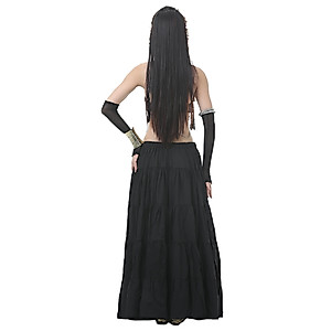 Astage Woman Belly Dance Full Circle Maxi Trible Skirts Linen Bohe Dress Black