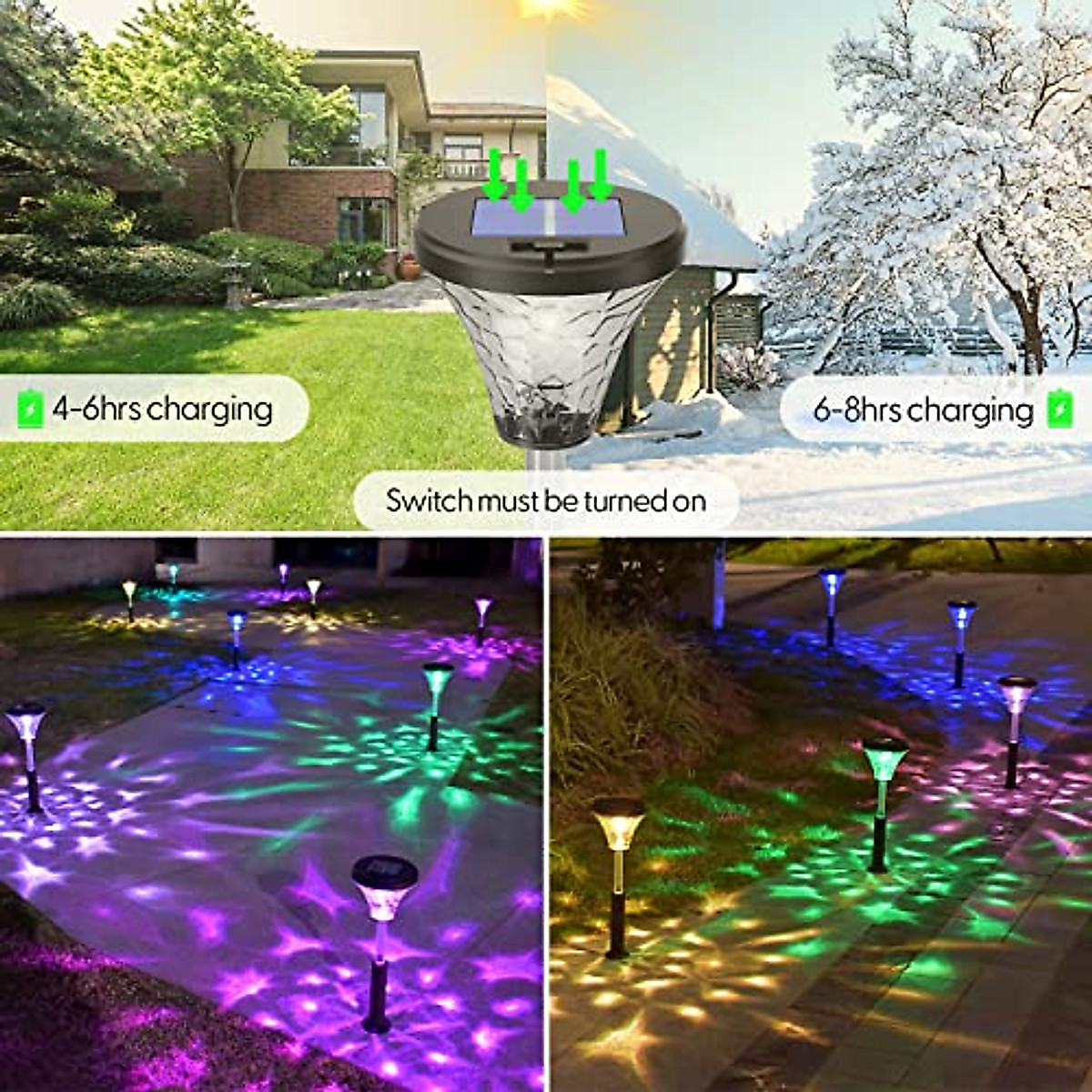 Pathway Solar Outdoor Lights Waterproof: Bright Color Changing Garden Path Light Stake 6 Pack, Outside Landscape Wall Fence Lighting for Yard Lawn Patio Walkway Driveway Sidewalk