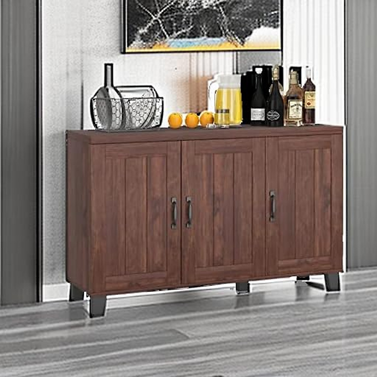 Giantex Buffet Cabinet Kitchen Storage Cupboard - 3 Door Sideboard with Adjustable Shelves, Cable Management Holes, Anti-Tipping Kits, Coffee Bar Console Cabinet for Living Room (Brown)