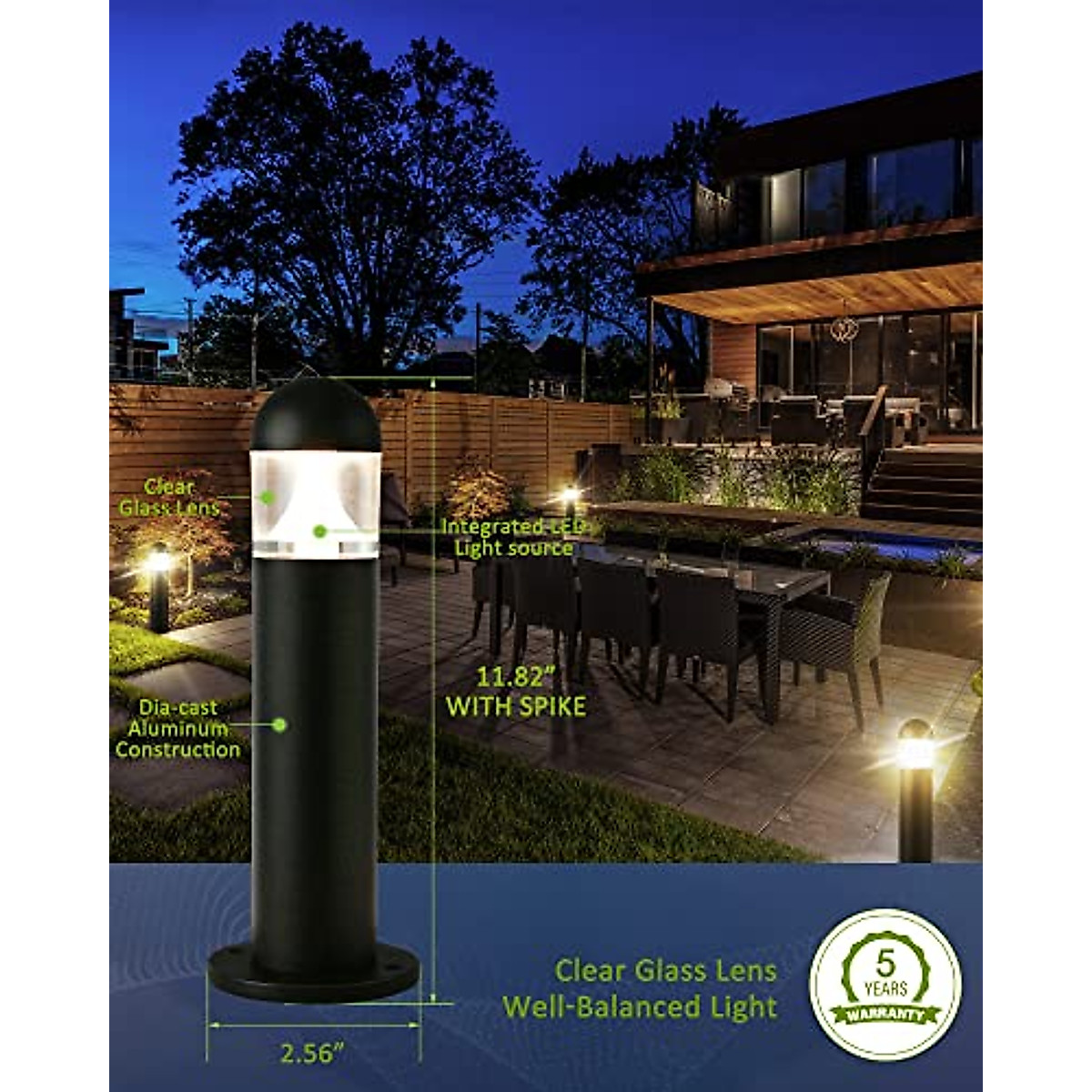MOON-DE-AGE Low Voltage Landscape Pathway Lights, 12V LED Bollard Light IP67 Waterproof, Outdoor Driveway Walkway Wired Lights (Inclusion Connector) - Yard Garden Lawn, 2700K Warm White, 6 Pack
