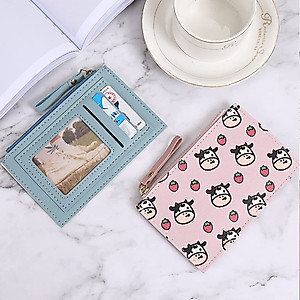 Sunwel Fashion Girls Cute Cow Print Small Wallet Zipper Coin Pouch Cash Pocket Card Holder ID Window for Women