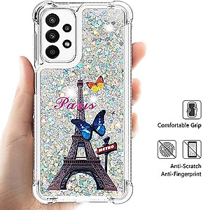 CAIYUNL for Galaxy A23 5G Phone Case with Screen Protector,Samsung Galaxy A23 5G Case,Women Girls Cute Glitter Bling Flowing Liquid Quicksand Soft TPU Shockproof Cover for Samsung Galaxy A23 5G-Sliver