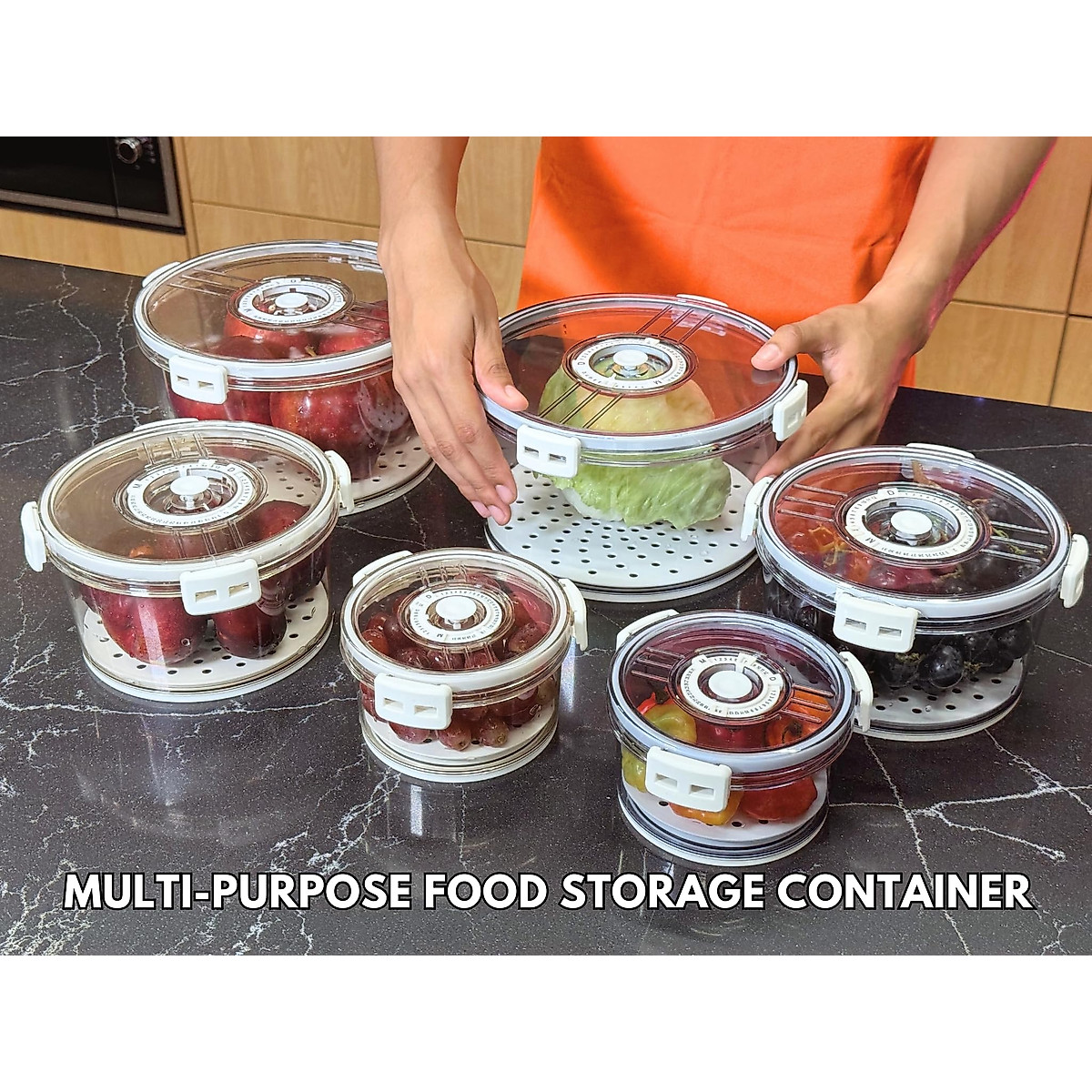 NEBQUINETTI Lettuce Keeper for Refrigerator with Lids 3-Piece Set Date Chronograph Airtight BPA-Free Removable Drain Tray and Air Vents