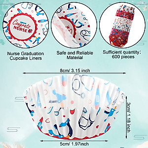 600 Count Nurse Graduation Cupcake Liners Nurse's Hat Stethoscope Thermometer Cupcake Baking Cups Cupcake Paper Wrappers Wraps Muffin Case Trays for Nurse Graduation Party Supplies