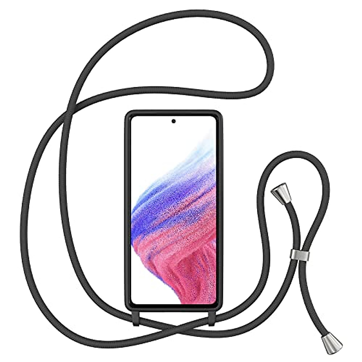 ZTOFERA Crossbody Case for Samsung Galaxy A53 5G with Lanyard Strap Adjustable Rope Liquid Silicone Soft Cover,Black