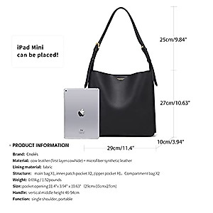 Cnoles Women Shoulder Bag Genuine Leather Tote Hobo Satchel Crossbody Bags Purse And Handbags for Women Black