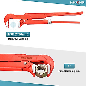 MAXPOWER Swedish Pipe Wrench 12 inch x 90 Degree Angled Jaw