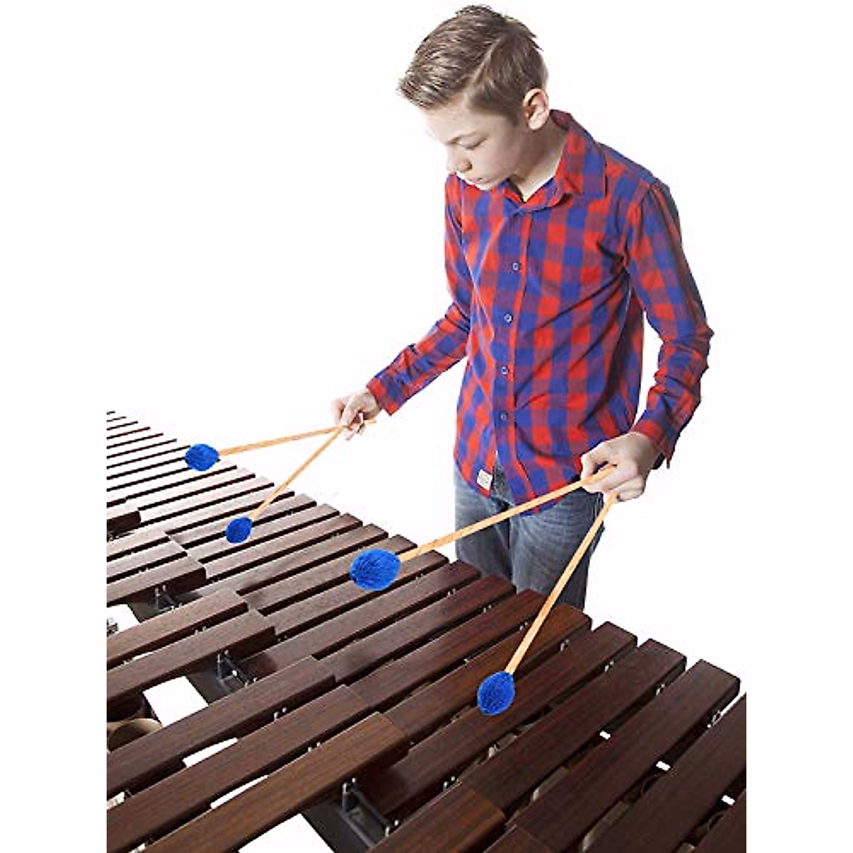 Buytra Marimba Mallets and Timpani Mallets Set with Case - Medium Hard Yarn Head Keyboard Marimba Mallet, Blue - Felt Head Timpani Mallet Stick Percussion