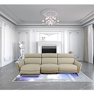 Plithzy Genuine Leather Power Recliner Sofa with LED, 114" Leather Sofa Couch with Adjustable Headrest&USB Charging, Power Reclining Sofa Living Room Furniture Set (Recliner Couch, Kachi Color)