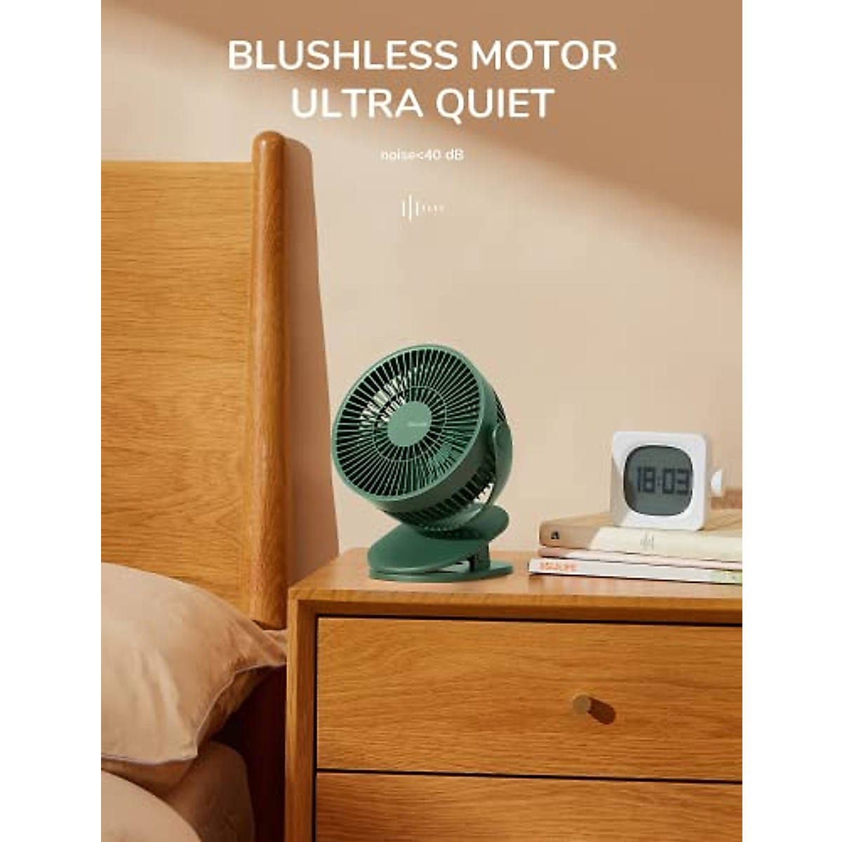 JISULIFE Clip on Baby Stroller Fan, 4000mAh Battery Operated Fan, Portable Personal Small Fan, Quiet & Narrow Slot Design, 4 Speeds, Max 14 Hrs, Ideal for Bed, Desk, Car Seat - Dark Green