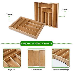 Lorena Bamboo Expandable Drawer Organizer for Kitchen Drawers, Kitchen Utensil Organizer, Flatware & Cutlery Organizer