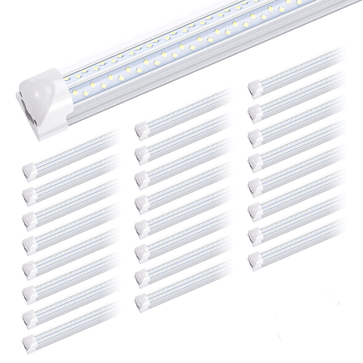 FALANFA 8FT T8 V Shape Integrated Tube Light Double Side 4 Row,120W LED Shop Light Fixture, AC85-277V 14400 Lumens 6000K Cold White, LED Cooler Door Light 25 Pack