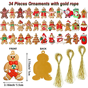 Vercoo 34 Pack Large Christmas Gingerbread Ornaments Set Gingerbread Man Ornaments Ginger Man with Strings Figurine Hanging Ornaments for Christmas Tree Decorations