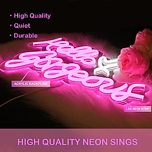 ineonlife Pink Hello Gorgeous Neon Signs, LED Light Up Sign for Cute Girls Bedroom Room Wall Decor for Bachelorette Birthday Engagement Party Wedding Decoration with Switch (16.5"X10" / USB POWER) (Pink)
