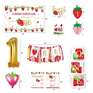 YSHMFEUX Strawberry 1st Birthday Decorations Party Supplies, Strawberry Sweet One Birthday Decor, Berry First Birthday Party Supplies, 1st Birthday g Girl Decoration