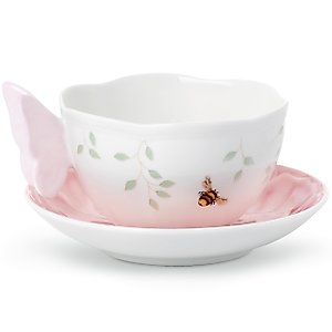 Lenox Butterfly Meadow Figural Cup and Saucer Set, Pink