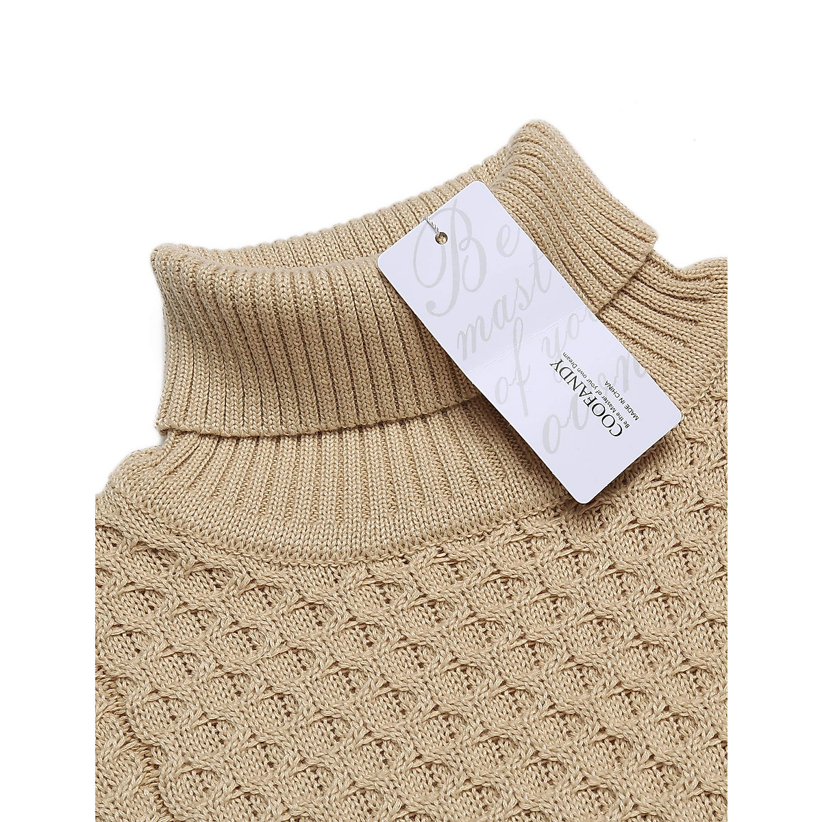 COOFANDY Men's Slim Fit Turtleneck Sweater Casual Knitted Twisted Pullover Solid Sweaters Khaki