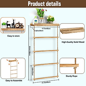 Grenfield Blanket Ladder Wooden 5-Tier, 2-in-1 Towel Racks & Blanket Ladders Quilt Rack Towel Holder Rack Ladder Shelves Decorative Ladder for Living Room Bedroom Bathroom Home Decor