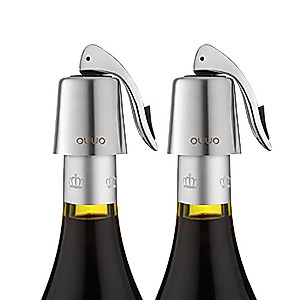 OUWO Wine Stopper Stainless Steel Wine Bottle Stoppers Plug with Silicone Wine Toppers Stopper Reusable Wine Cork Superior Leak-Proof Keeps Wine Fresh Best Gift Accessories Silver 2 pack