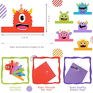 Aoriher 12 Pcs Monster Paper Hats Party Headbands Monster Themed Birthday Party Supplies Baby Shower Favors Monster Dress Costume for Boys Girls Kids Party Supplies Cosplay Props, 6 Styles
