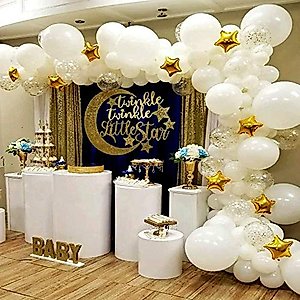BONROPIN Balloon Garland & Arch Kit | 139 pcs 16 ft Star balloons & confetti balloons & white balloons| Party Supplies Decorations for Wedding Birthday Baby Shower Graduation Anniversary Organic Party