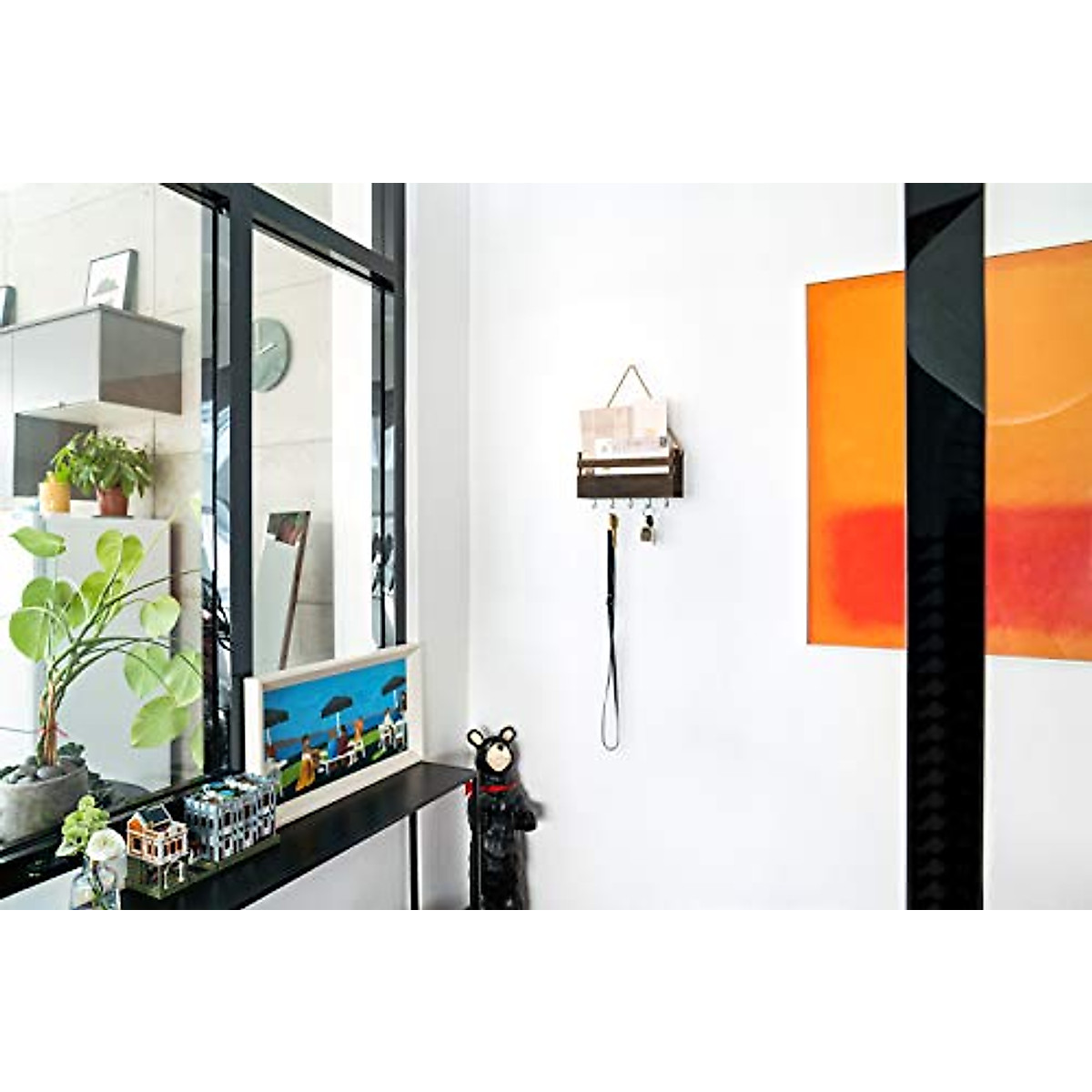 Dahey Small Key Holder for Wall Farmhouse Mail Organizer with 5 Hooks Hanging Wooden Key Rack Hanger for Organizing Keys Mail Bill Letter and Other Small Objects Entryway Hallway Kitchen Decor,Brown